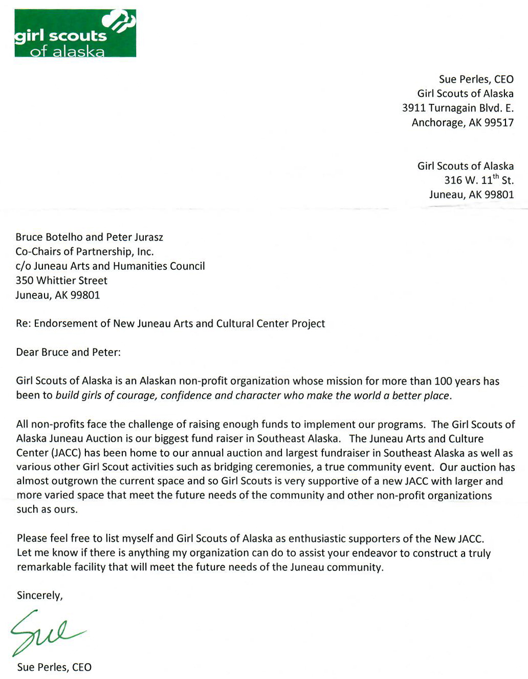From Sue Perles, Girl Scouts of Alaska – THE PARTNERSHIP
